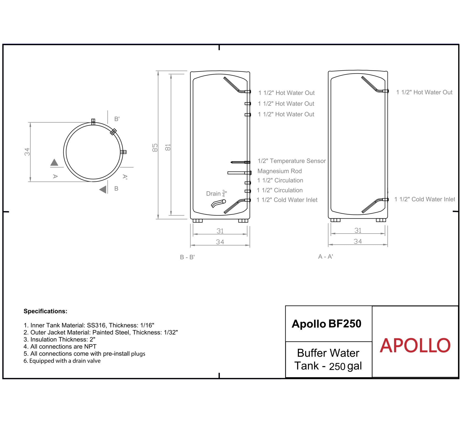 APOLLO BF - Stainless Buffer Tank - 175/250gal – MBTEK